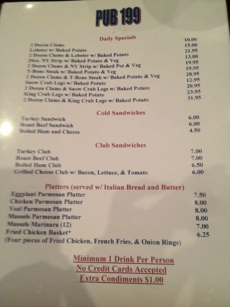 Menu at Pub 199, Mount Arlington