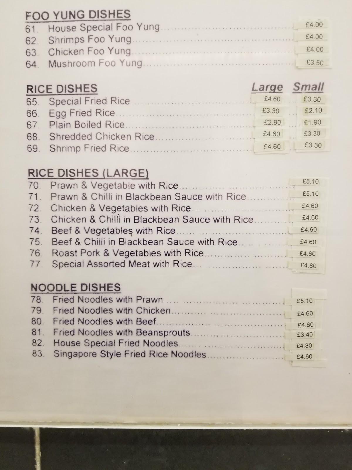 Menu at Thames Take Away restaurant, London
