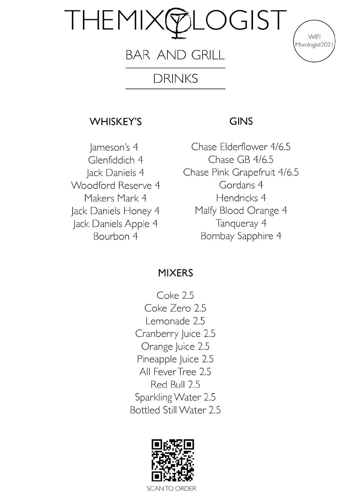Menu at The Mixologist Bar and Grill, Glossop