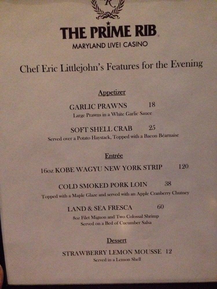 Menu at The Prime Rib at Live! Casino & Hotel steakhouse, Hanover ...