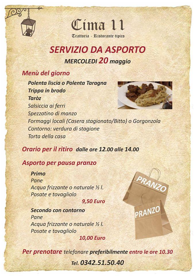 Menu at Trattoria Cima 11 restaurant, Sondrio