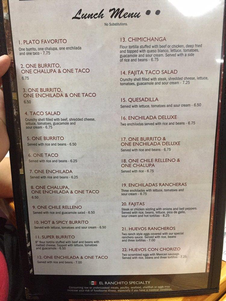 Menu at El Ranchito Jalisco restaurant, Bartow