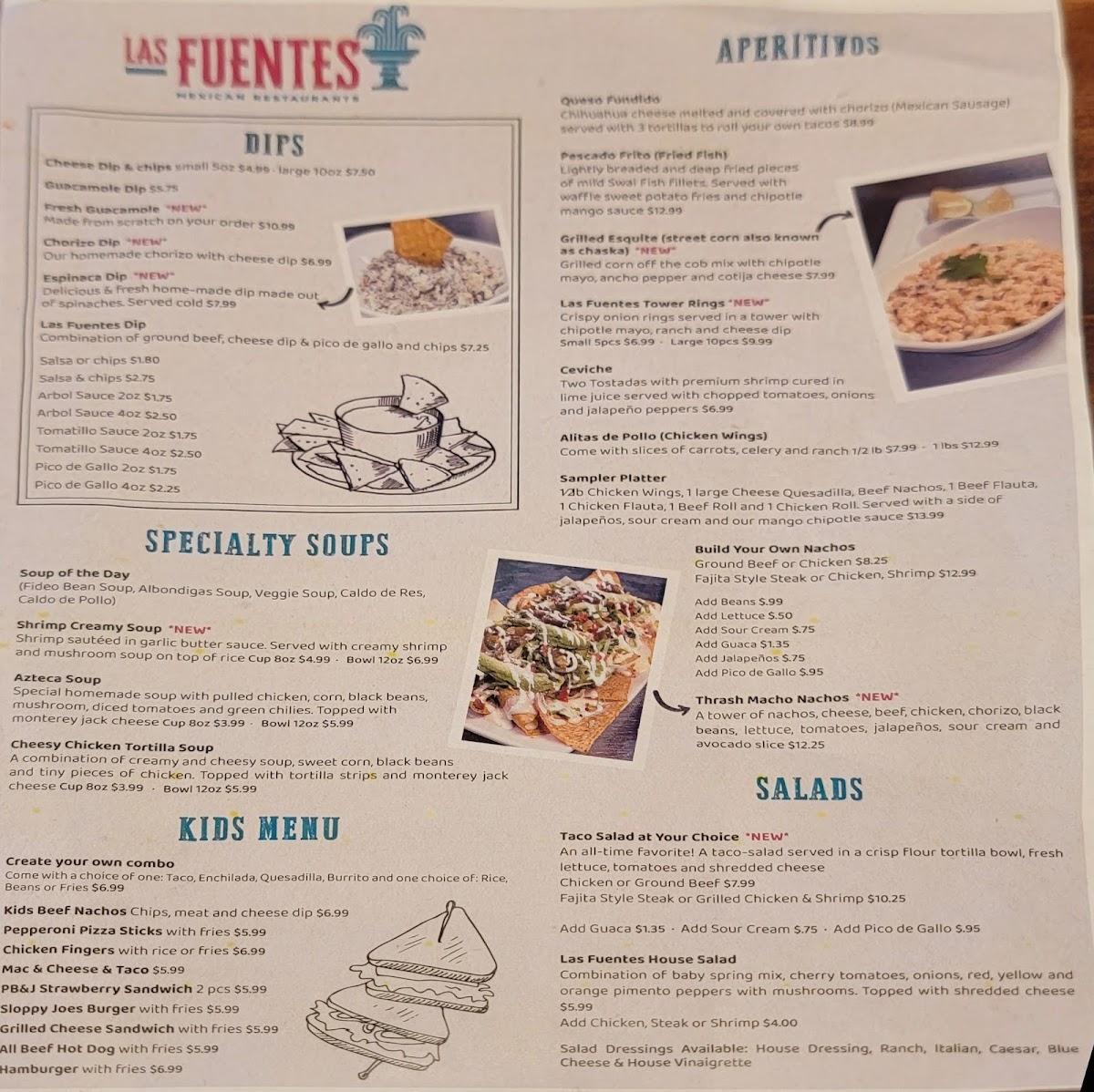 Menu at Las Fuentes Mexican Restaurant, Arnold