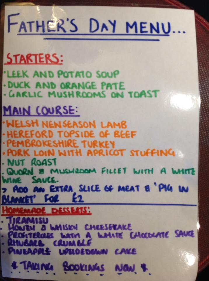Menu at The Cottage Inn b&b pub & bar, Llandeilo, Pentrefelin