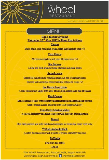 Menu at The Wheel Restaurant, Wigan