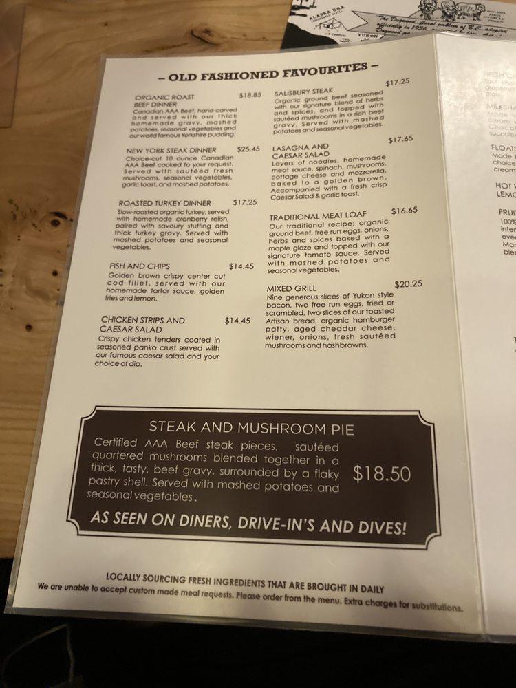 Carta de Tomahawk Restaurant, North Vancouver
