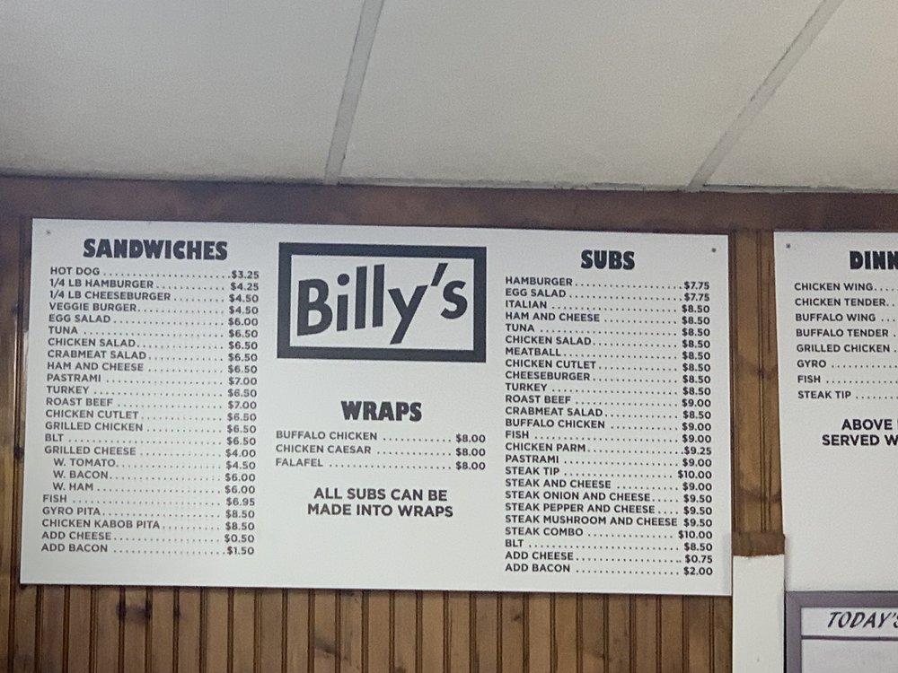 Menu at Billy's Sub Shop restaurant, Boston
