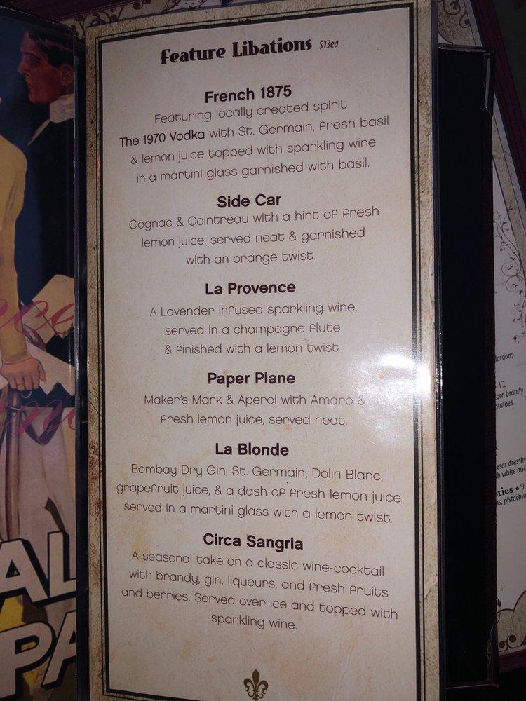 Menu at Circa 1875 pub & bar, Savannah