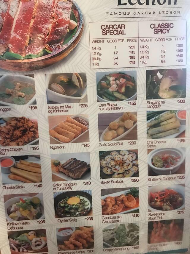 Menu at House of Lechon restaurant, Cebu City, Acacia St