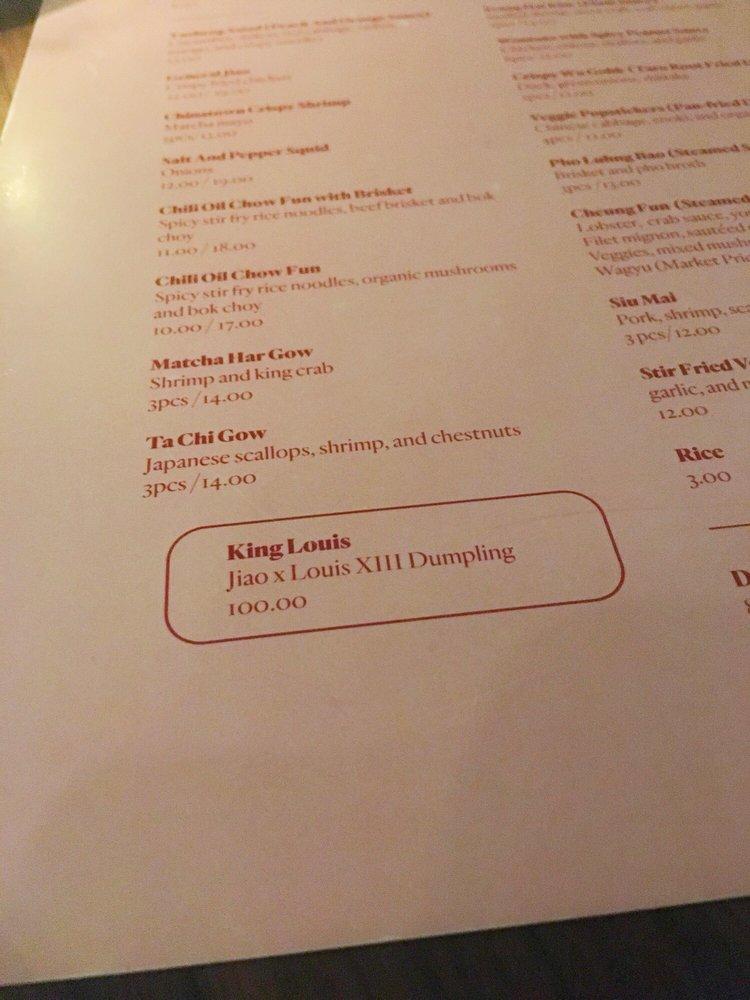 Menu at JIAO DIM SUM BAR, Montréal