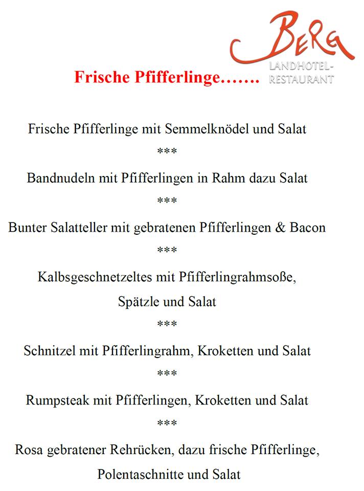 Menu at Landhotel Berg restaurant, Dannenfels