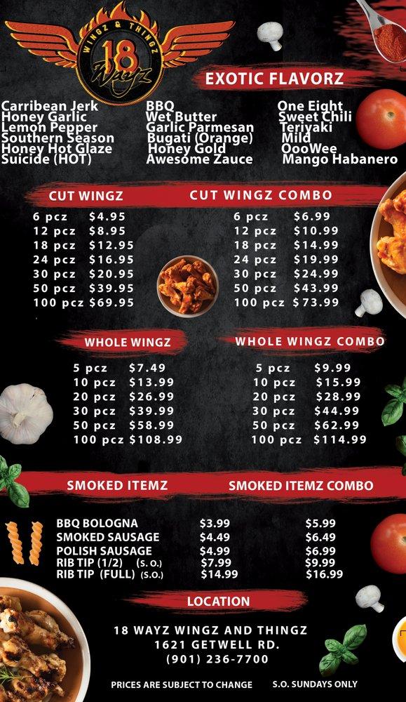 Menu at 18 Wayz Wingz & Thingz restaurant, Memphis