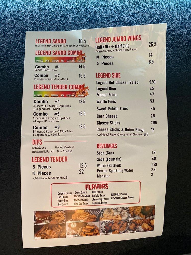 Menu at Legend Hot Chicken - Bell Garden restaurant, Bell Gardens