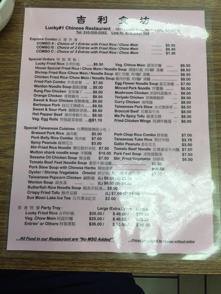 Menu at Lucky Number 1 Chinese Restaurant, Lomita