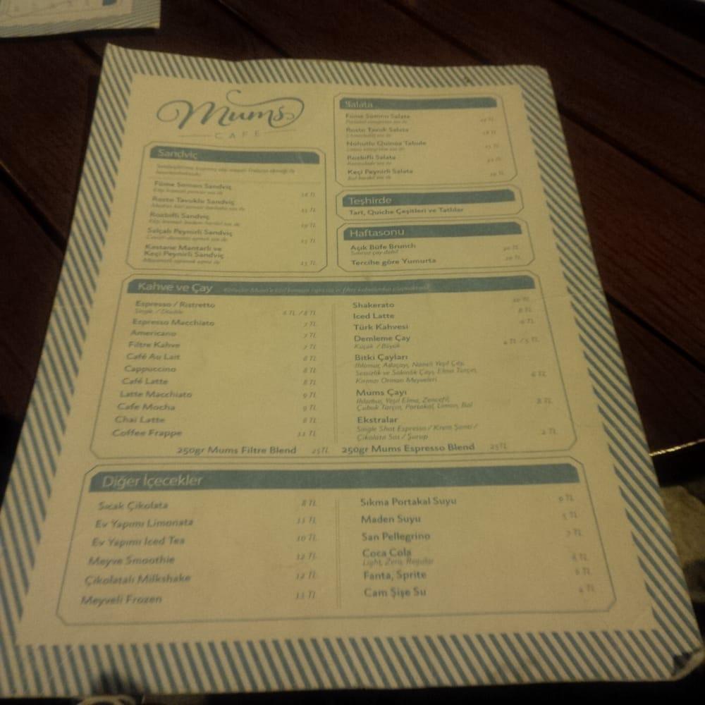 Menu at Mum's Cafe, Istanbul, Fransız Gç Sokağı 1/16 D:17