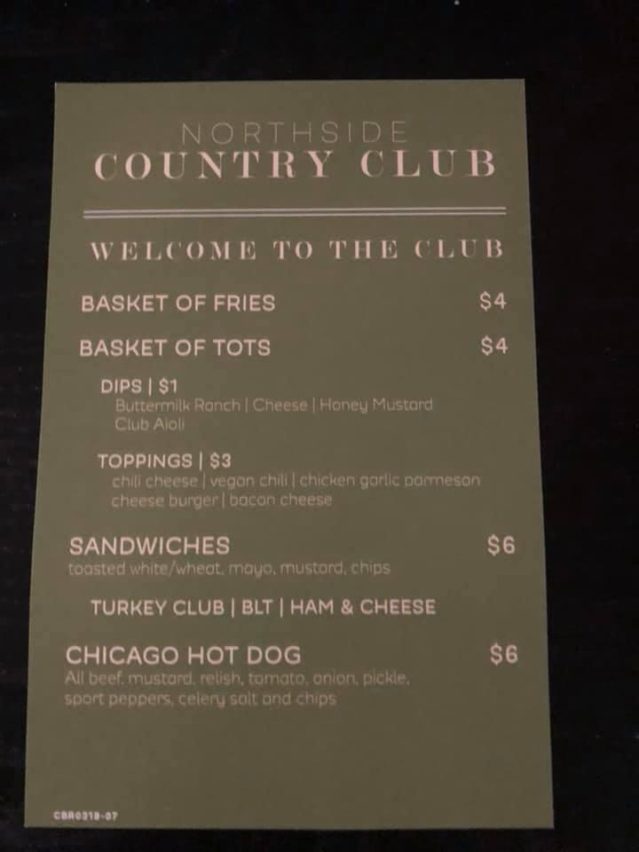 Menu at Northside Country Club, Cincinnati
