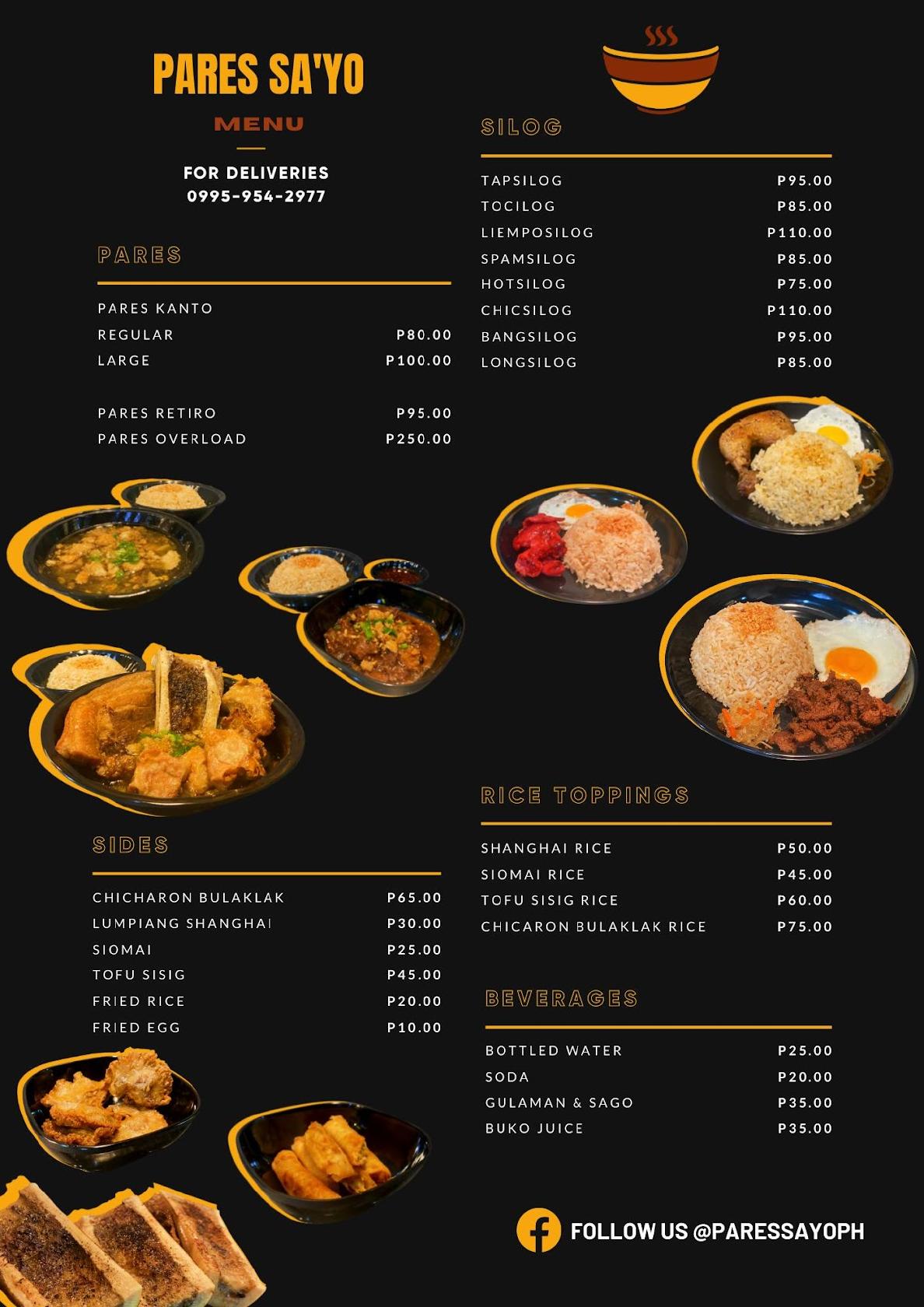 Menu at Pares Sa'yo - Liliw Branch restaurant, Liliw