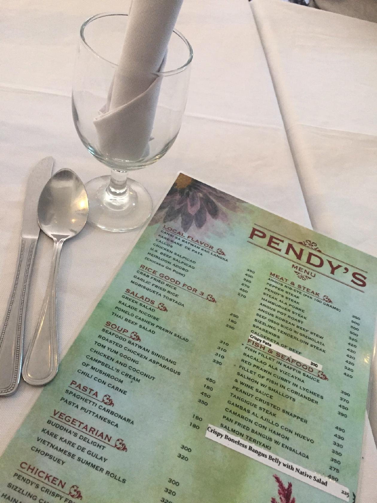 Menu at Pendy's steakhouse, Bacolod, MXP4+9V5