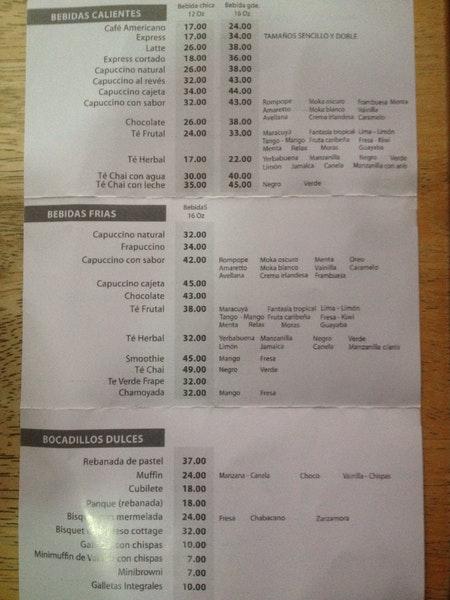 Menu at Quetzal cafeteria, Mexico City, C. Ignacio Mariscal Calle