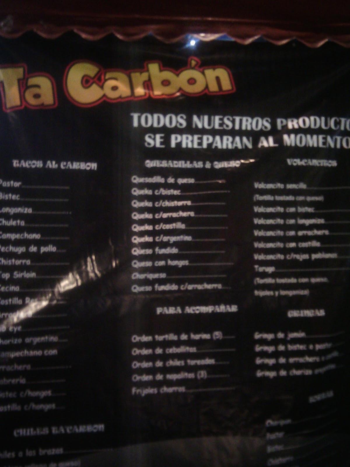 Carta del restaurante TA CARBÓN/CARBÓN BURGER “LAS AGUILAS", Mexico ...