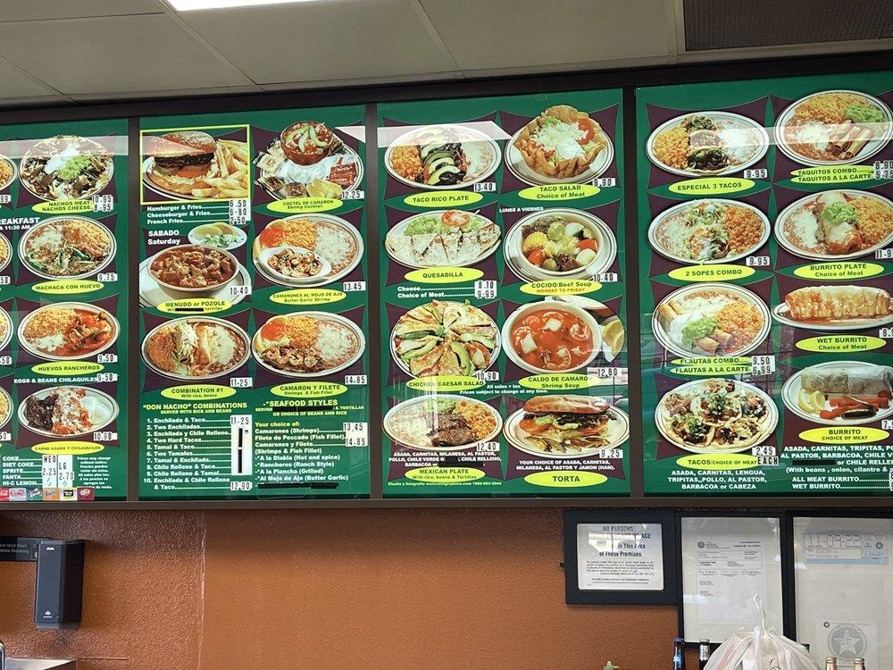 Menu at Tacos Don Nacho restaurant, Oklahoma City