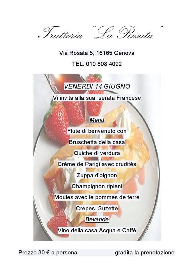 Menu da Trattoria La Rosata ristorante, Genova