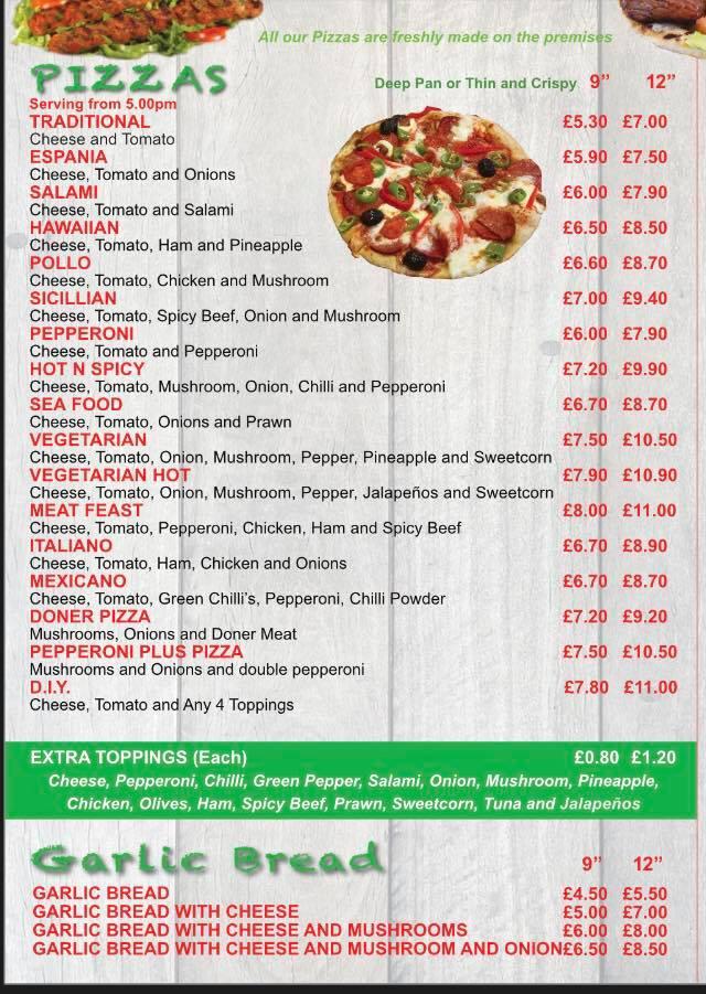 Menu at Conwy Kebab, Burger & Pizza House fast food, Conwy