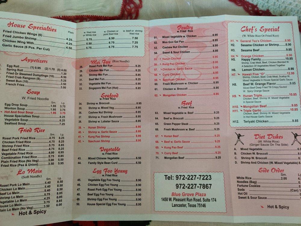 Menu at Win Hing Restaurant, Lancaster
