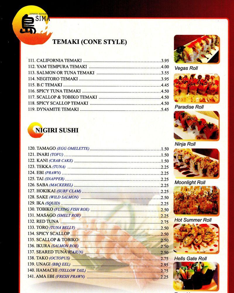 Menu at Sima Sushi (Sechelt) restaurant, Sechelt