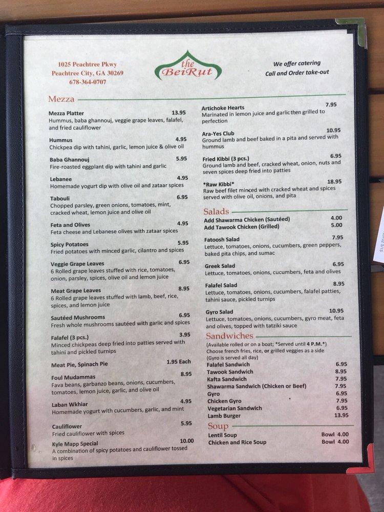Menu at The BeiRut restaurant, Peachtree City, N Peachtree Pkwy