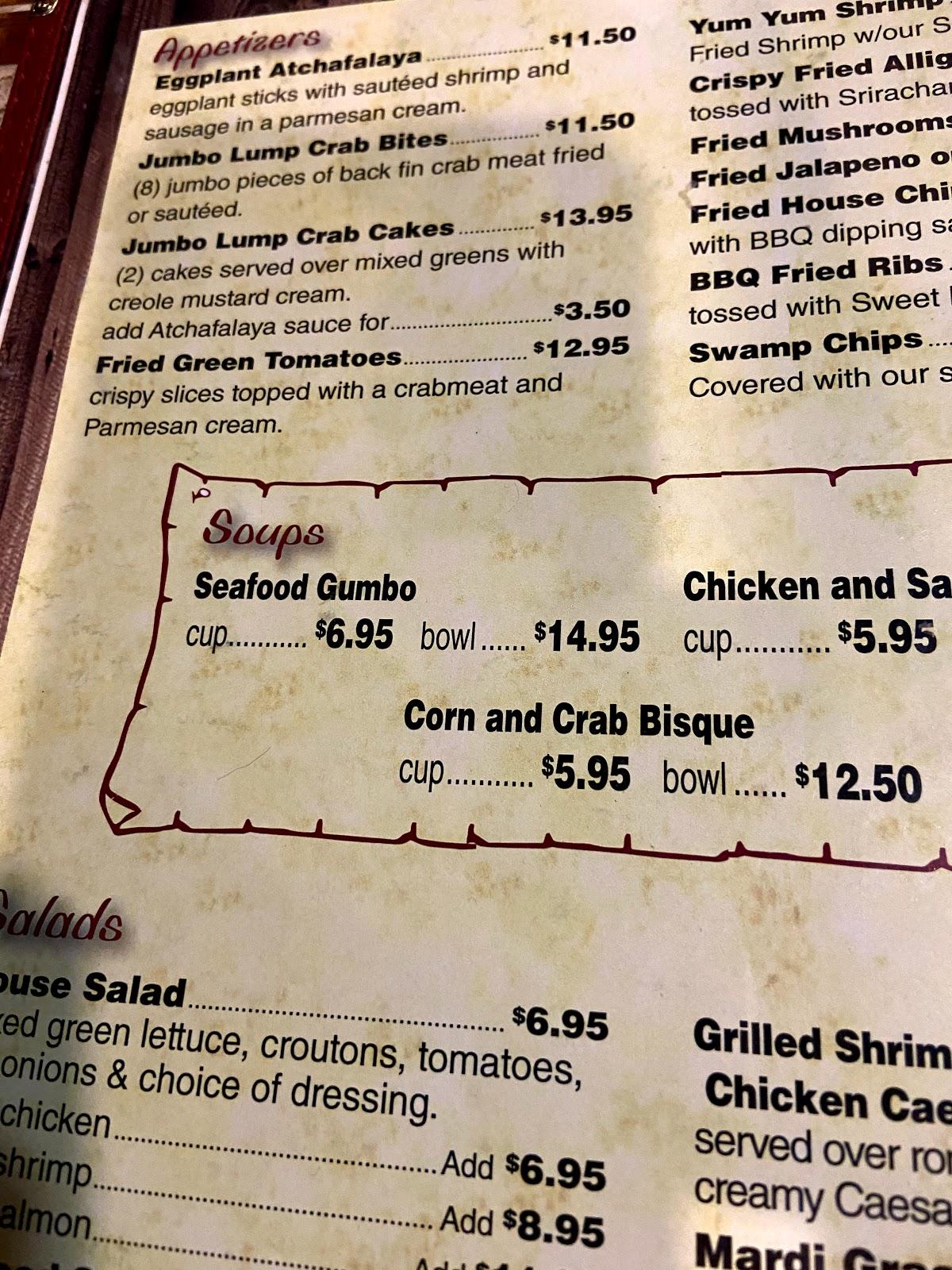 Menu at Crawfish House & Grill, LLC restaurant, Opelousas