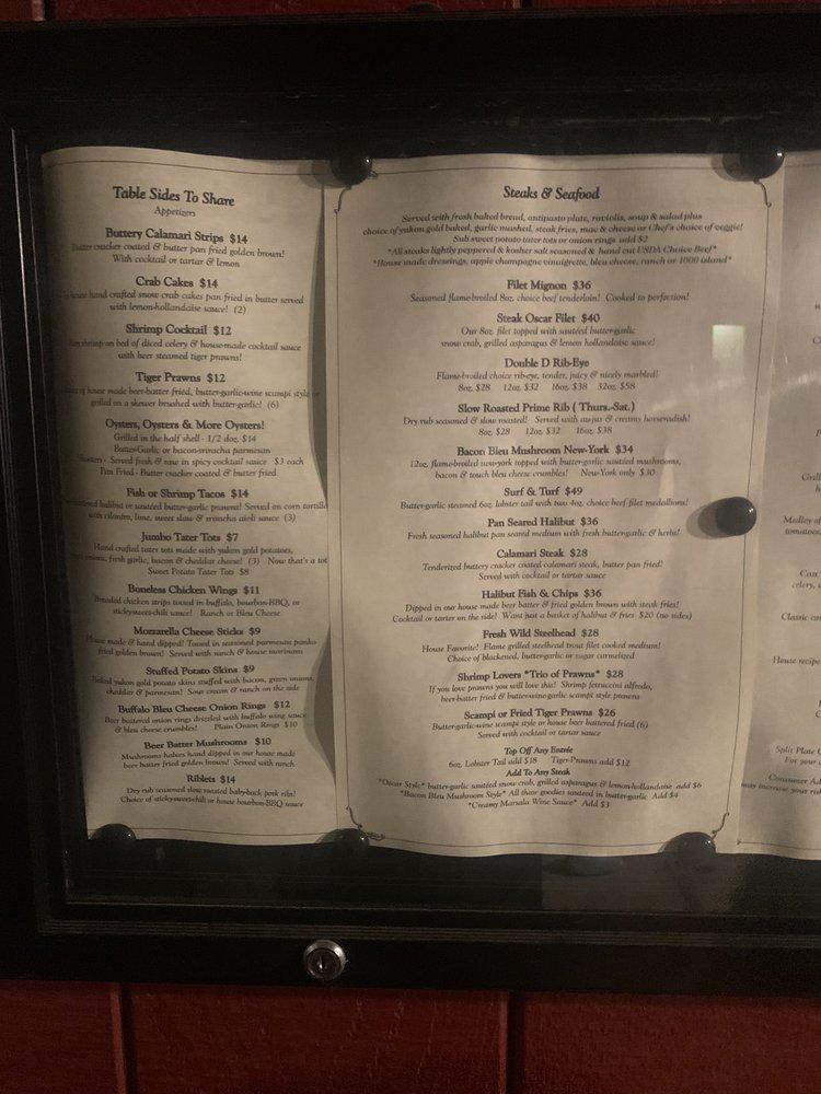 Menu at Double D Steak LLC steakhouse, Fortuna