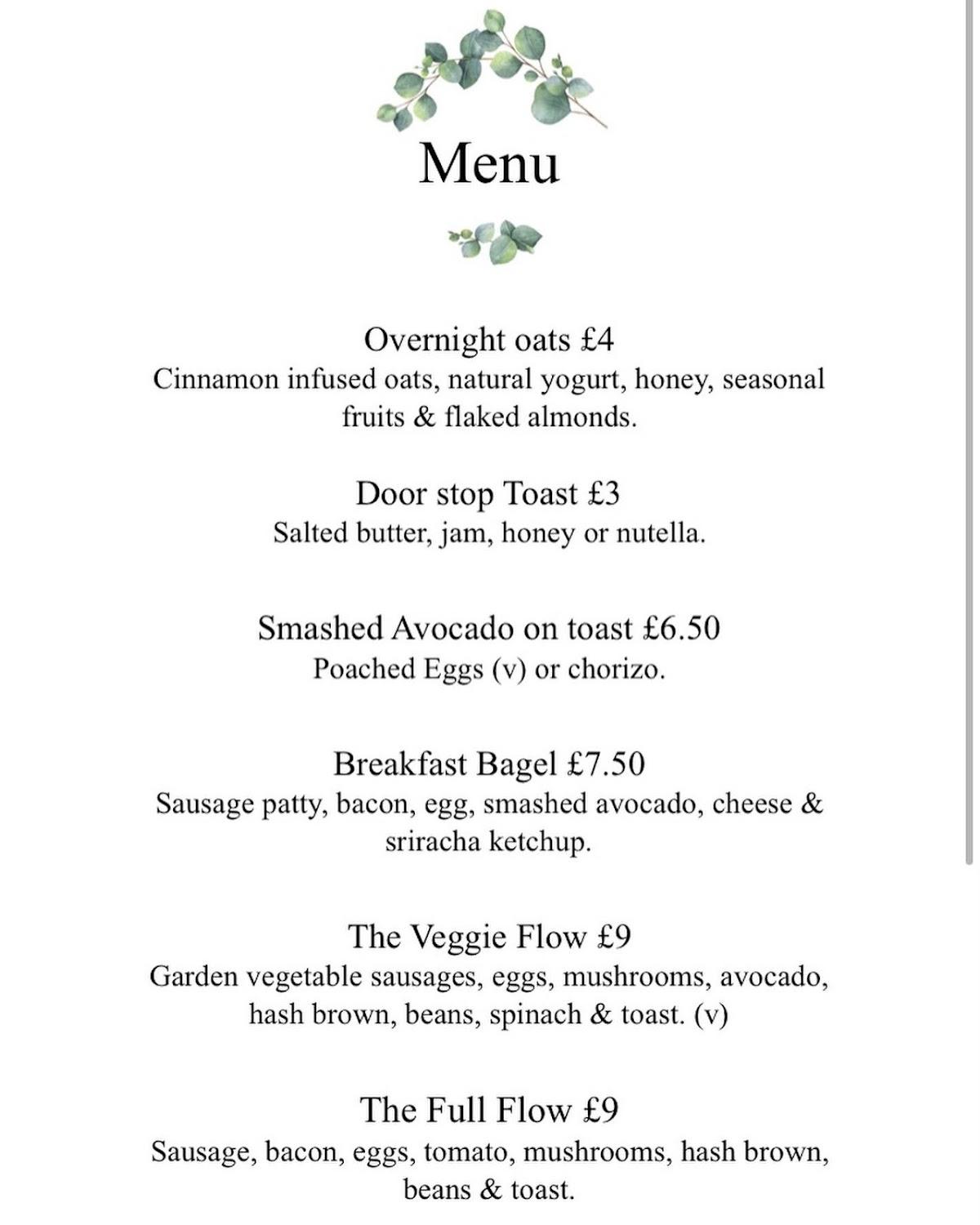 Menu at Flows on Market St cafe, Llandeilo
