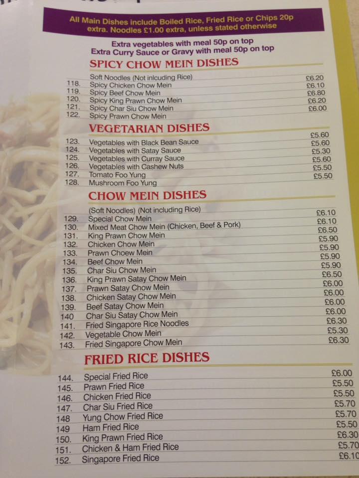 Menu at Flying Dragon Carry Out fast food, Stirling