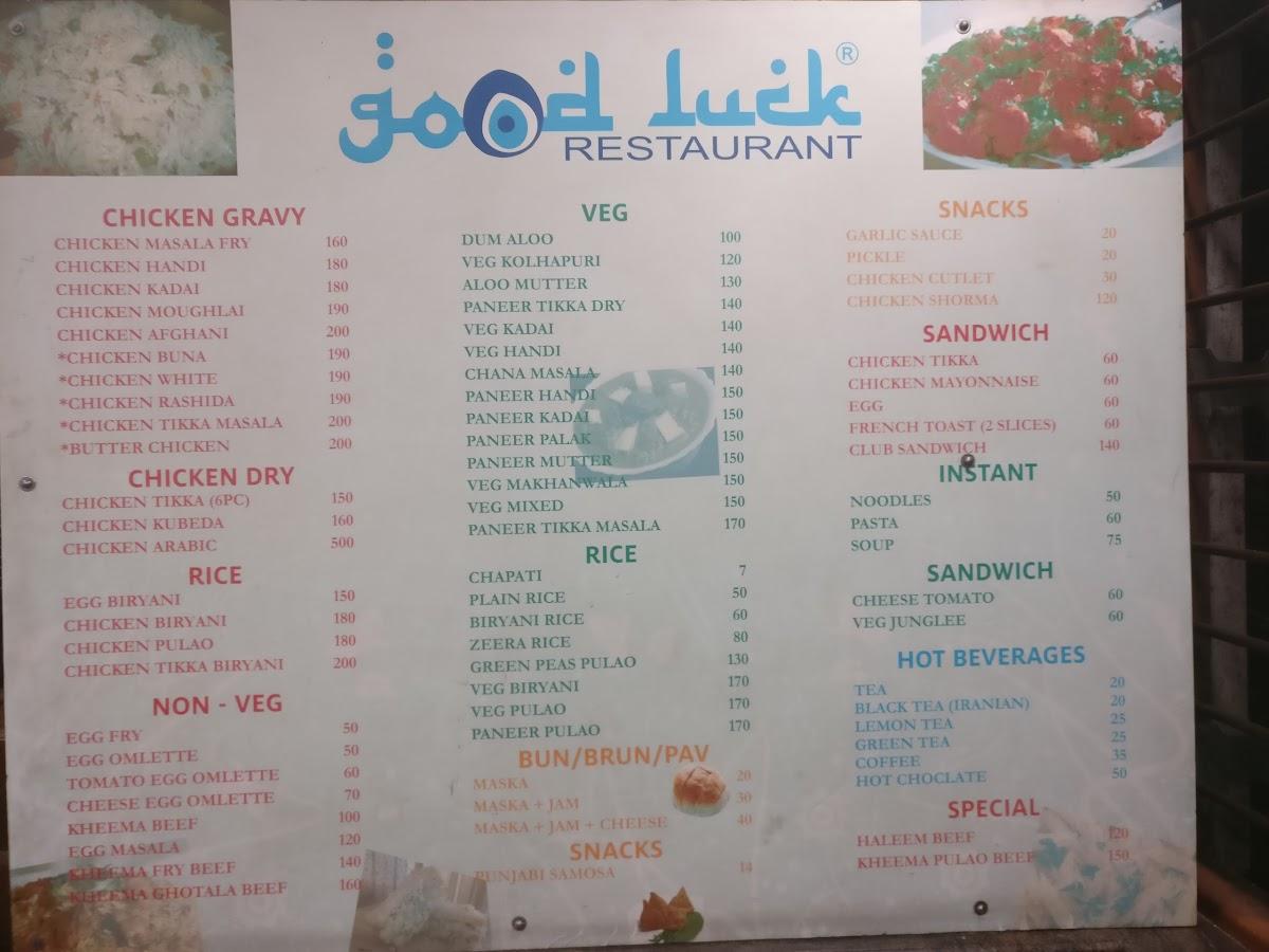 Menu at Good Luck Restaurant, Mumbai, Mehboob Khan Chowk