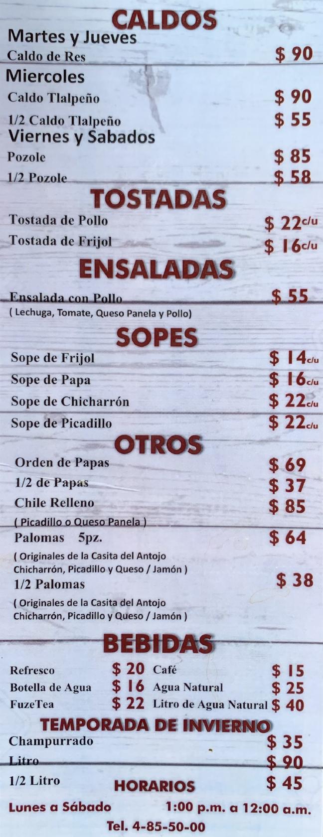 Carta del restaurante LA CASITA DEL ANTOJO SALTILLO, Saltillo, Juan ...
