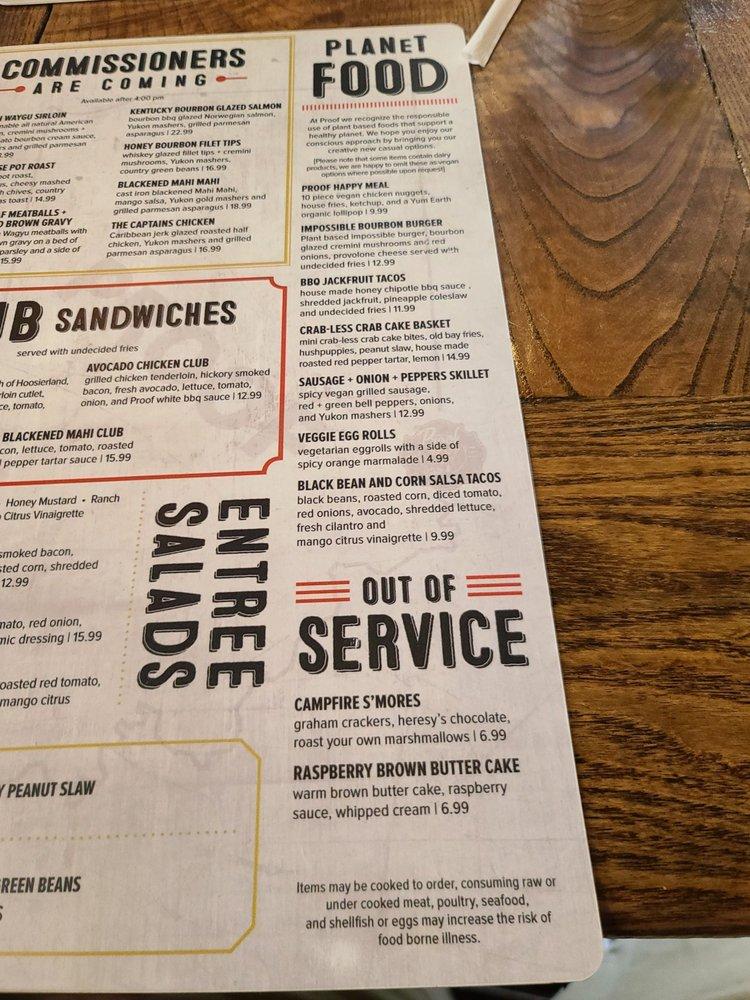 Menu at Proof 124 Table and Tavern pub & bar, Lawrenceburg