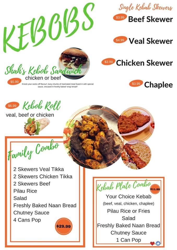 Menu at Shah's Halal Grill and Grocery restaurant, Cornwall