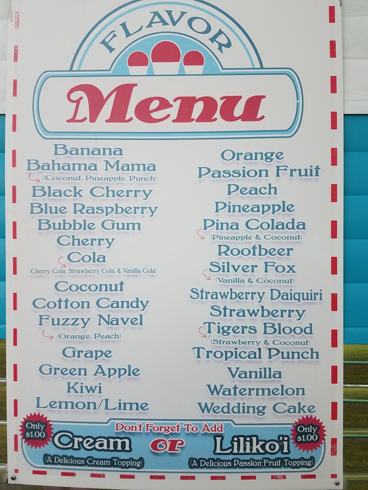 Menu at Shaved Ice Paradise Berryville cafe, Berryville