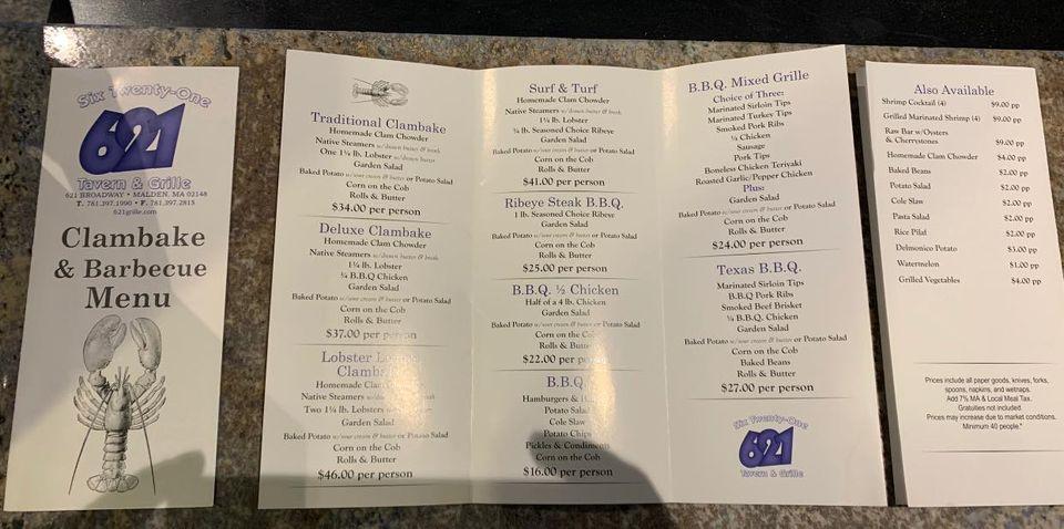 Menu at Six Twenty-One Tavern & Grill pub & bar, Malden