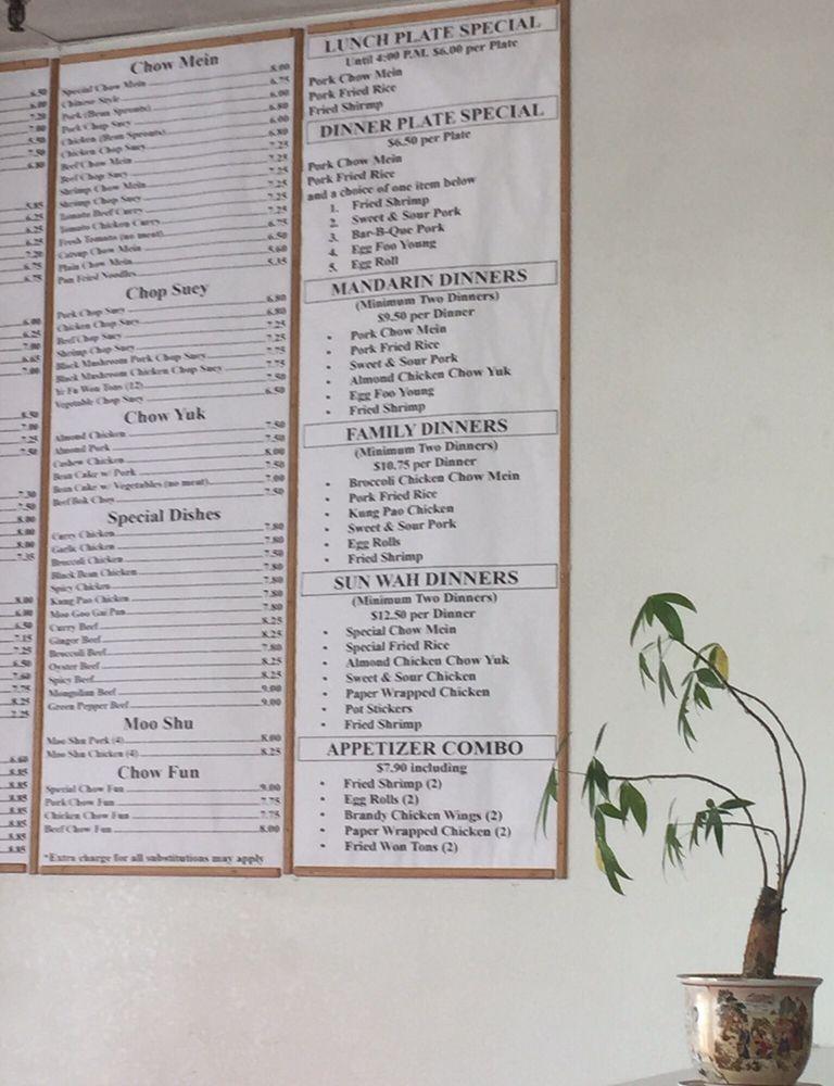 Menu at Sun Wah Kitchen restaurant, Fresno