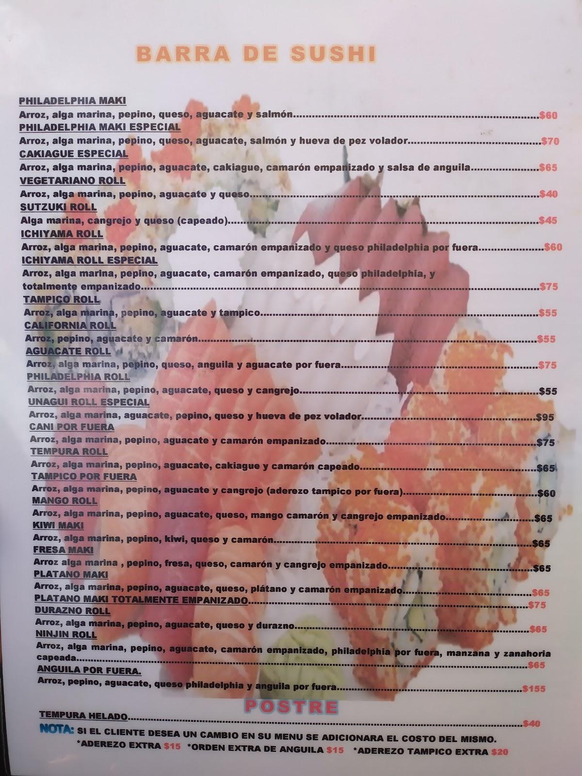 Menu at Sushi Mickey San restaurant, Ciudad López Mateos