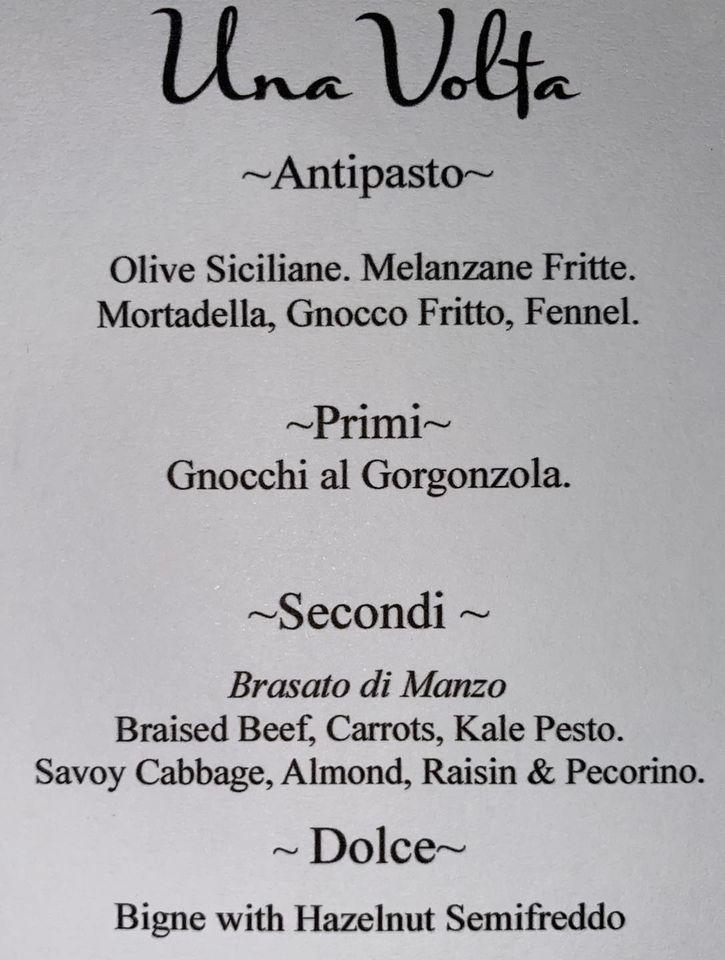 Menu at Una Volta restaurant, Newcastle