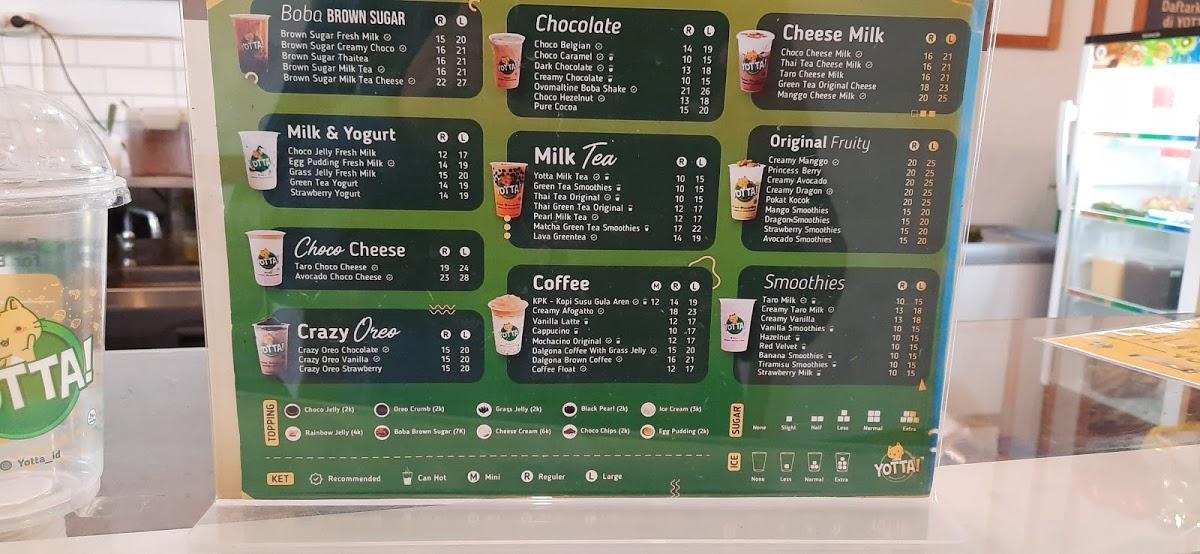 Carta del café Yotta Sunu, Macasar