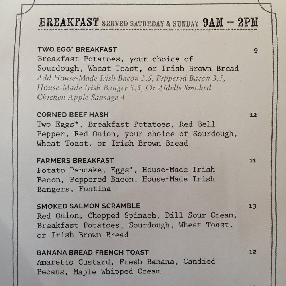 Menu at de Vere's Irish Pub, Sacramento, L St