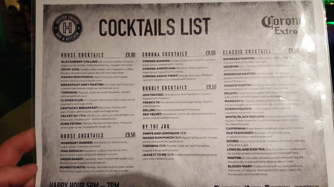 Menu at Colours Hoxton pub & bar, London, 2-4 Hoxton Square