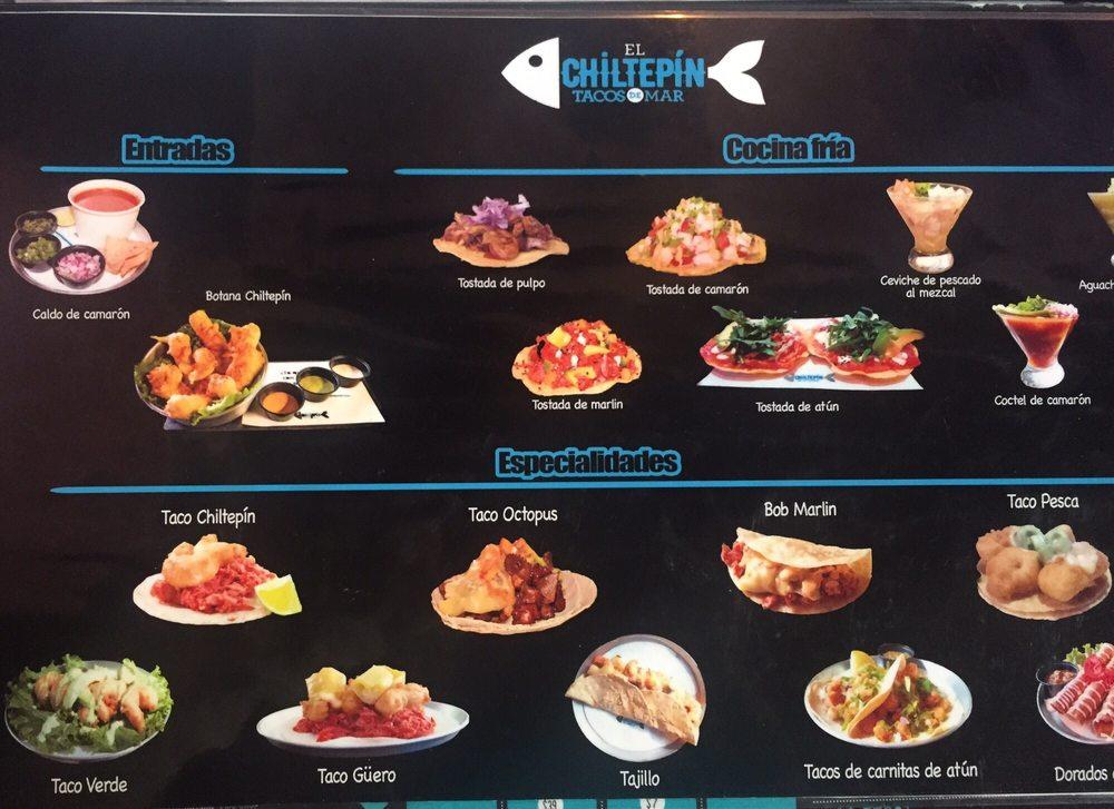 Menu at El Chiltepín Tacos de Mar restaurant, Ciudad López Mateos, C ...