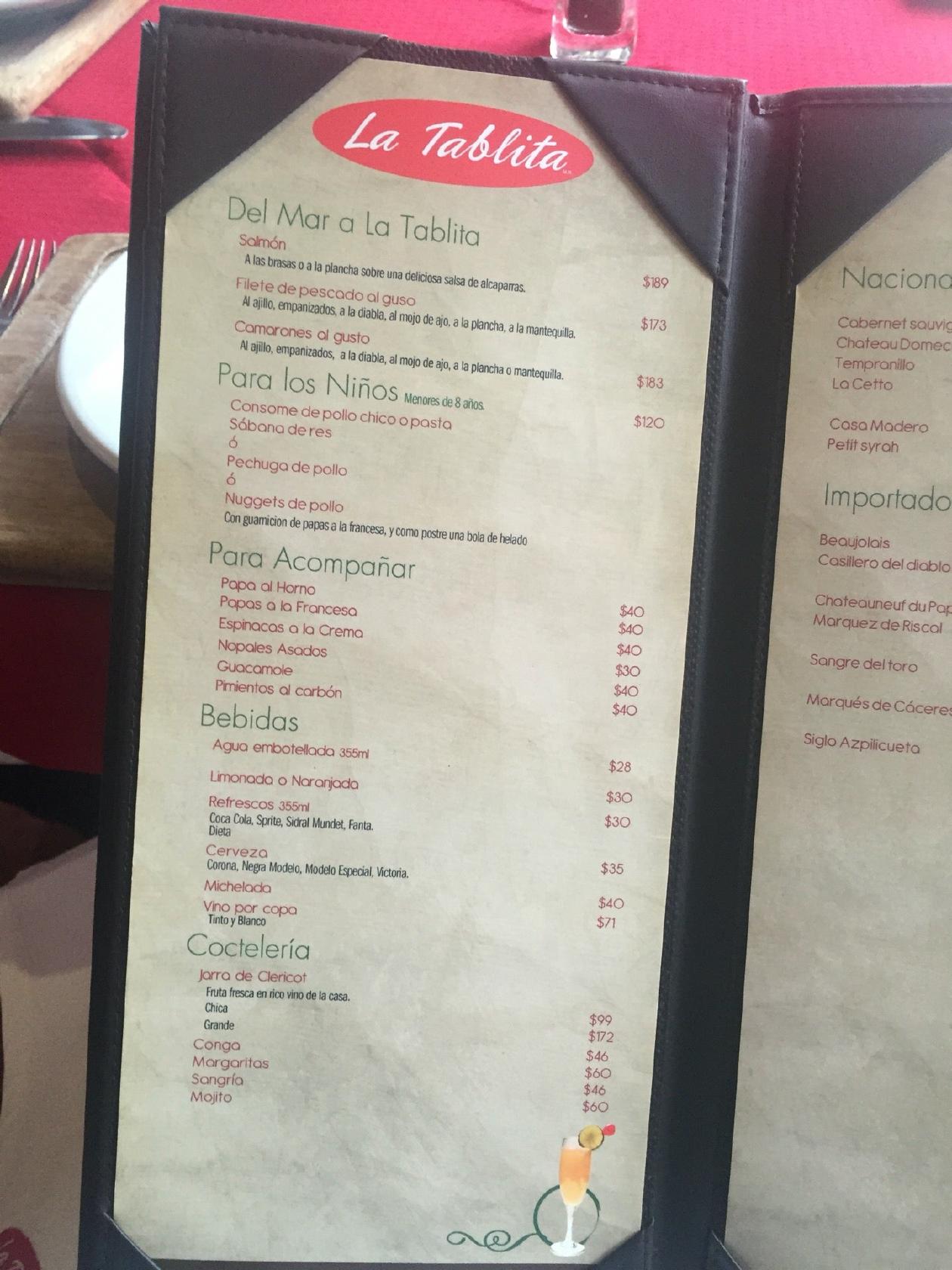 Carta del restaurante La Tablita, Ciudad del México, Av. División del ...