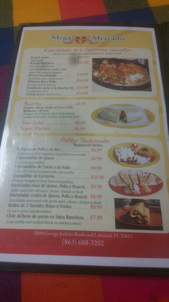Menu at Mega Mercado restaurant, Lakeland