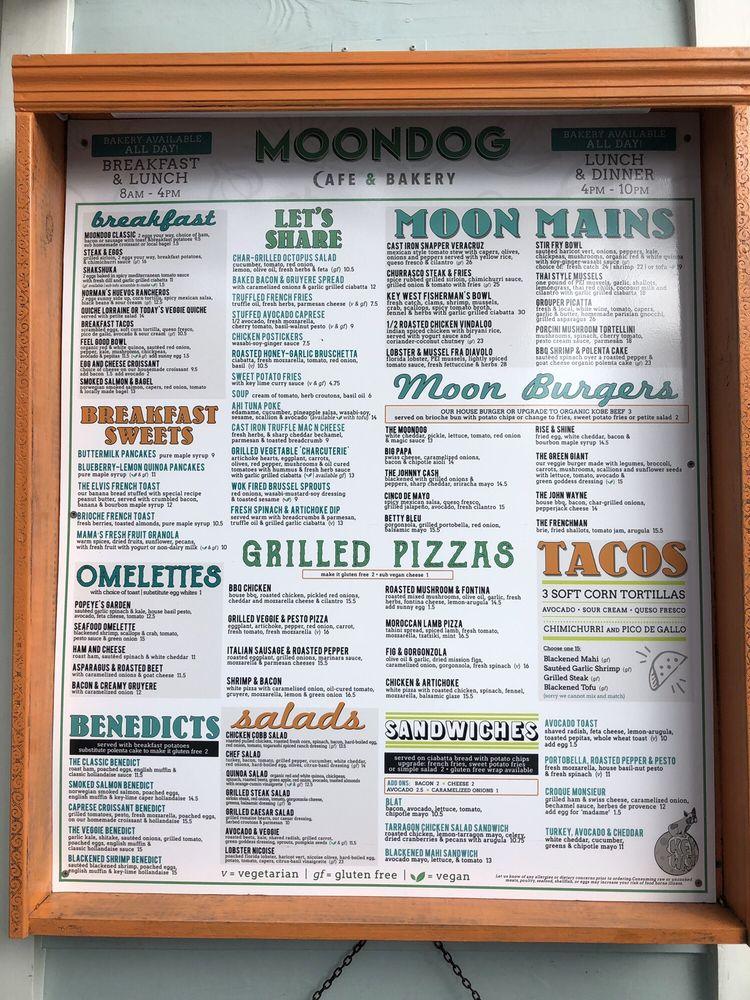 Menu at Moondog Cafe, Key West